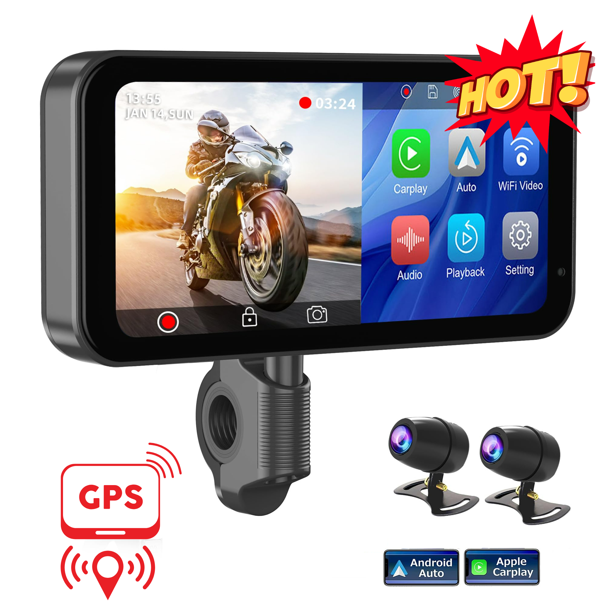 Universal - S3 Elite 6 inch Motorcycle Navigation AA/Carplay 2K HD ...